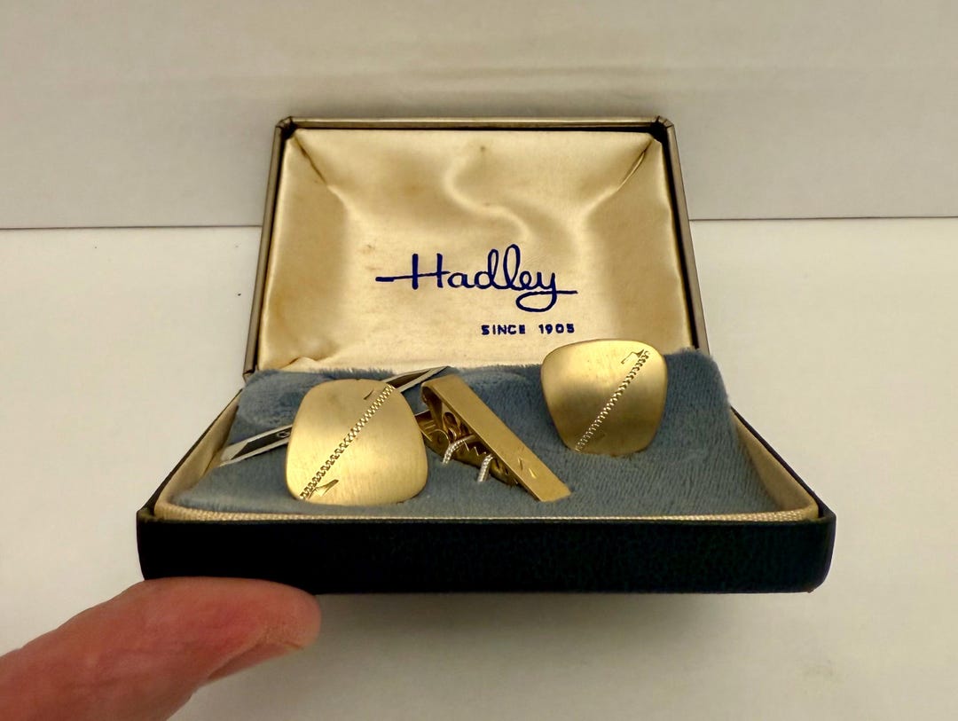 Vintage Hadley 1/20 12K Gold Filled Cufflinks and Tie Clip Set W/box (D ...
