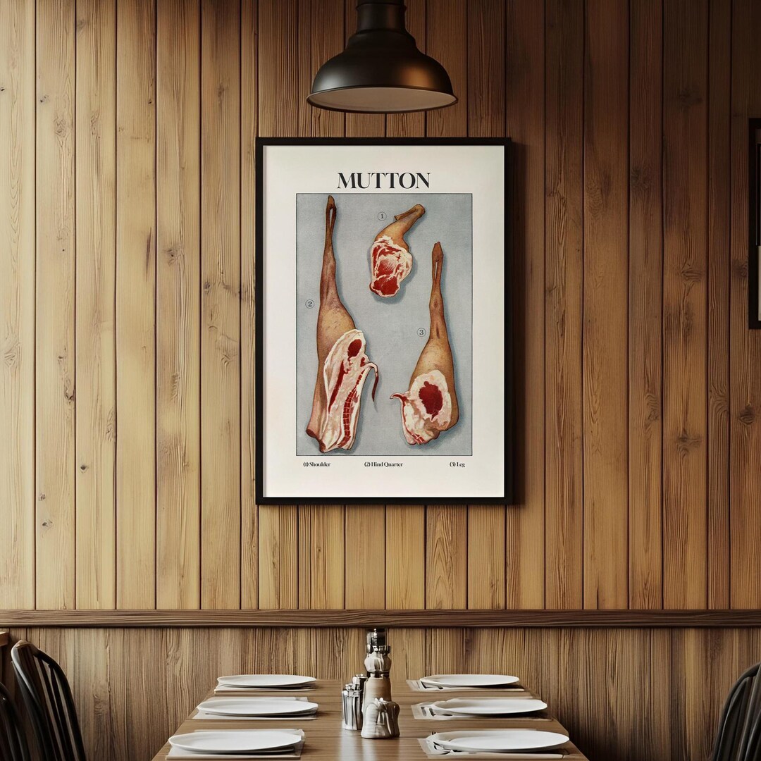 Vintage Artistic Mutton Cut Poster, Kitchen Decor Print, Meat Lover's ...