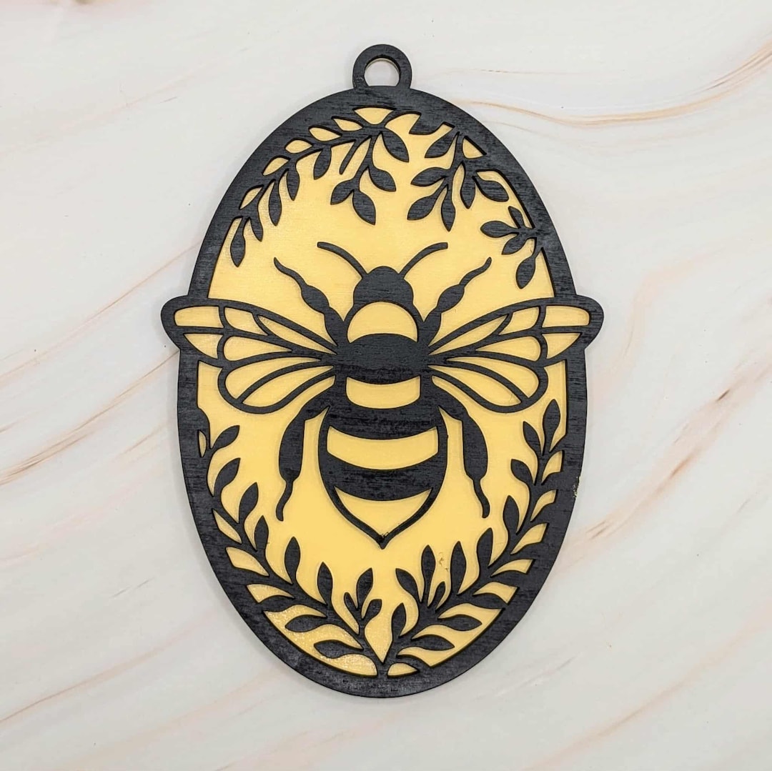 Bee Ornament – Oval Botanical Paintable Wood Blank. 2 Layer Christmas ...