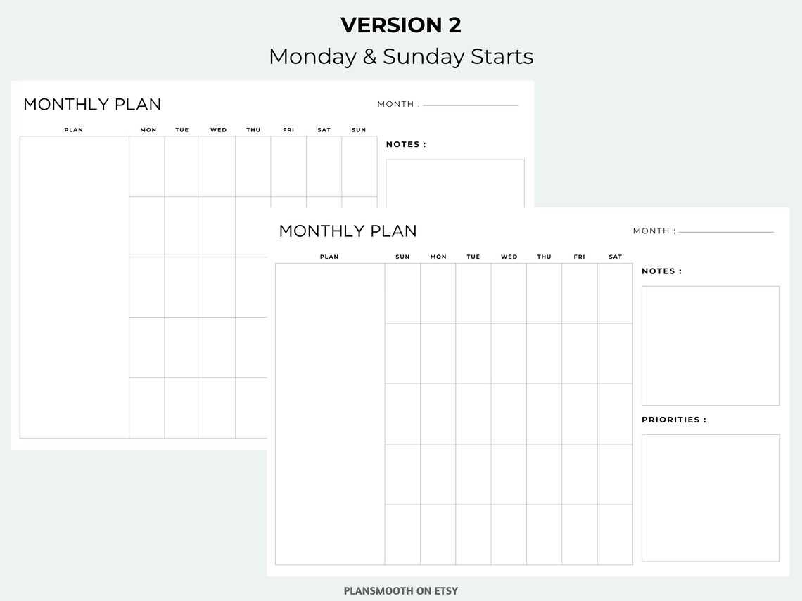Blank Monthly Planner Printable: Landscape A3 A4 Letter (PDF Download ...