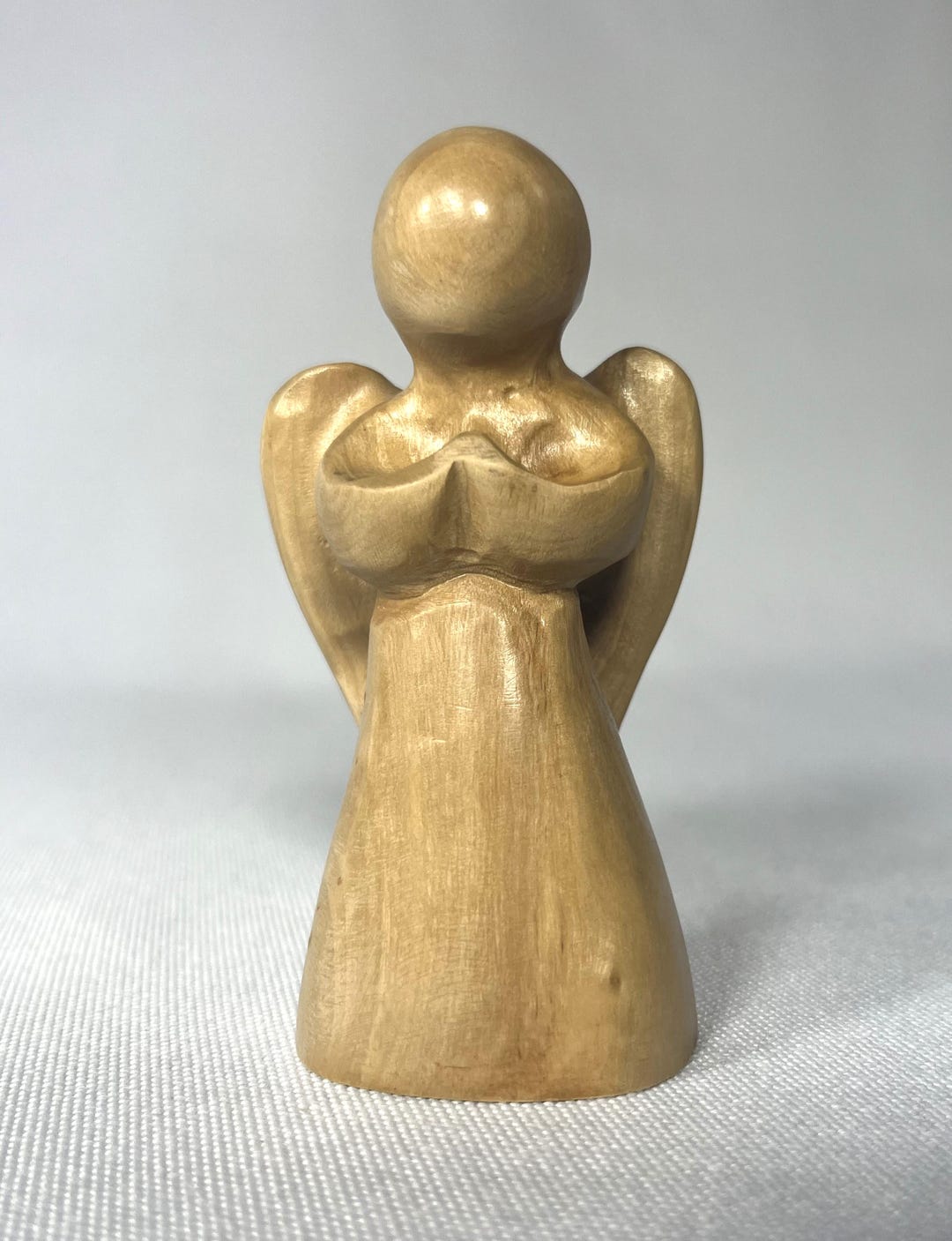 Small Hand-carved Wooden Angel Figurine - Minimalist Guardian Praying ...