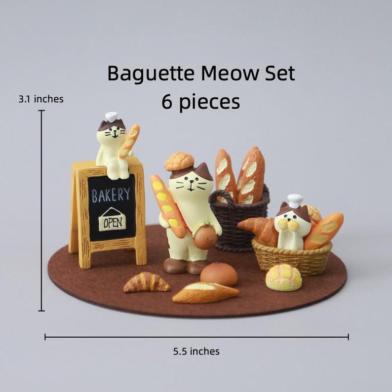 French Baguette Cat Figurine – Miniature Cat With Baguette, Cute Desk ...