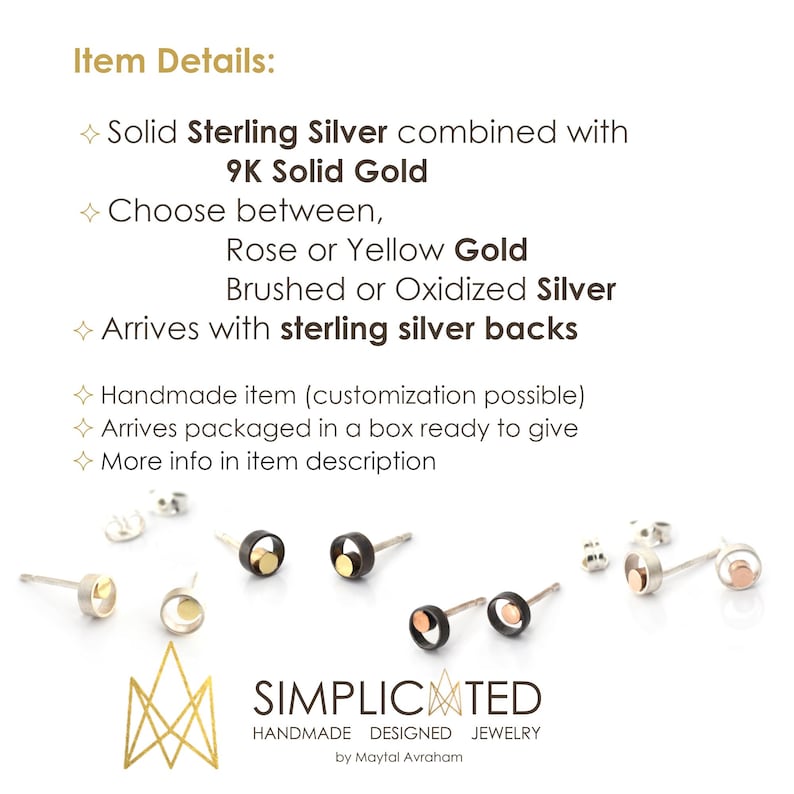 Unique Tiny Solid Gold and Sterling Silver Dot Earring, Circle Rose ...