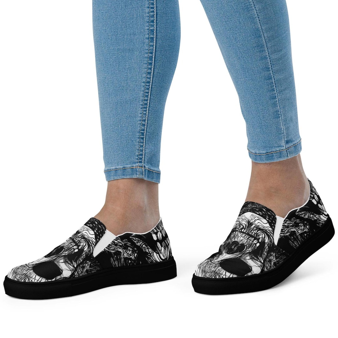 Goth Skull Death Thorns Inspired Women’s Slip-on Canvas Shoes Perfect ...