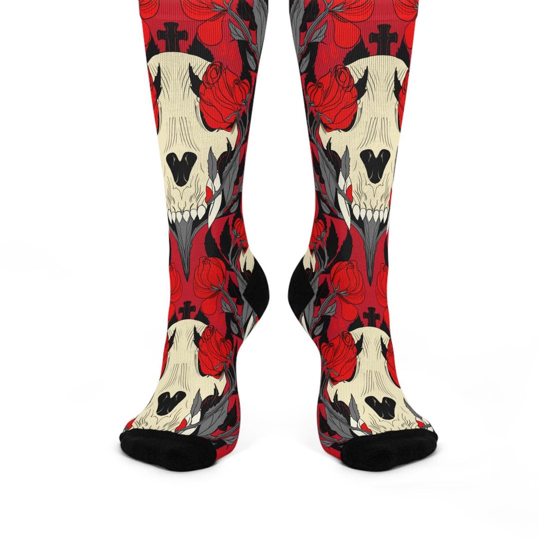 Goth Vampire Vintage Inspired Red Floral Crew Socks, Cozy Sock Gifts ...