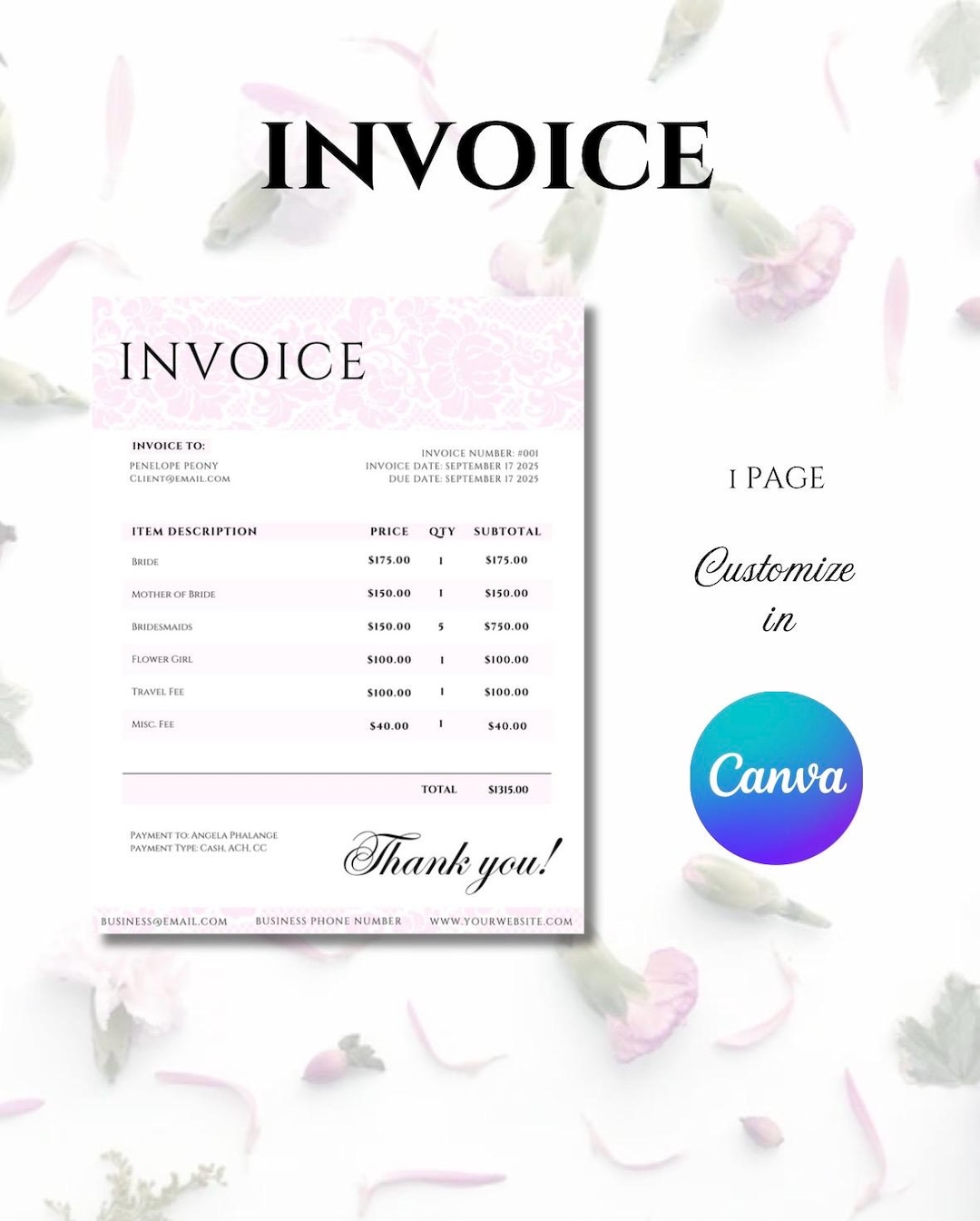 Invoice Template for Hairstylist and Makeup Artist - Etsy