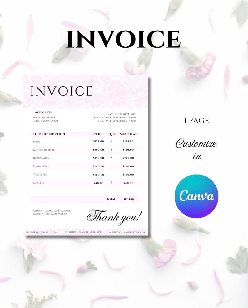 Invoice Template for Hairstylist and Makeup Artist - Etsy