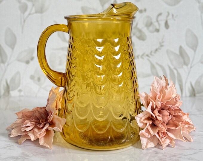 1960s Vintage Libbey Glass Drape Honey Pitcher - Large Yellow Amber ...