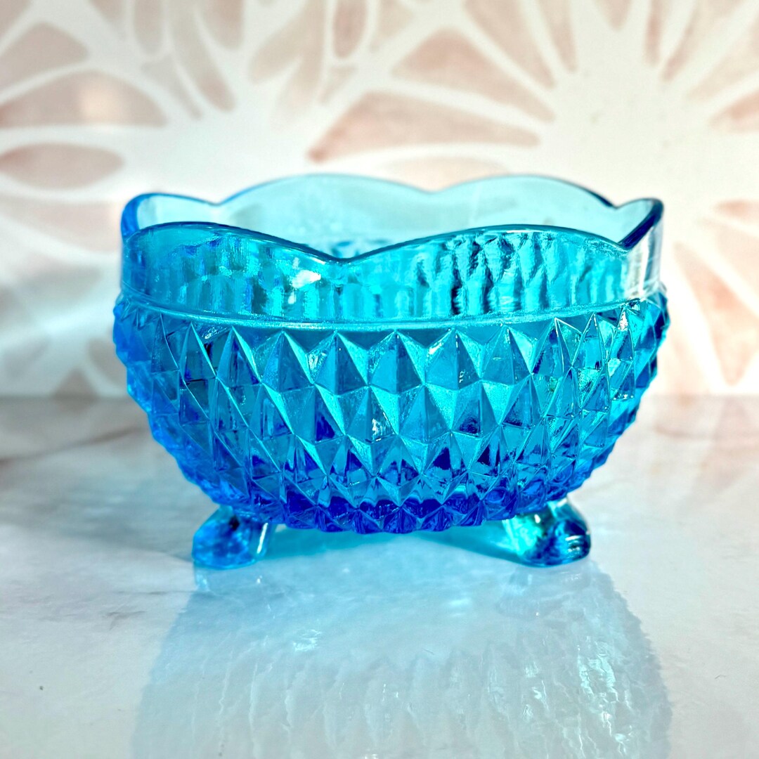 Vintage Diamond Point Regal Blue Tri-footed Glass Bon Bon Dish by ...