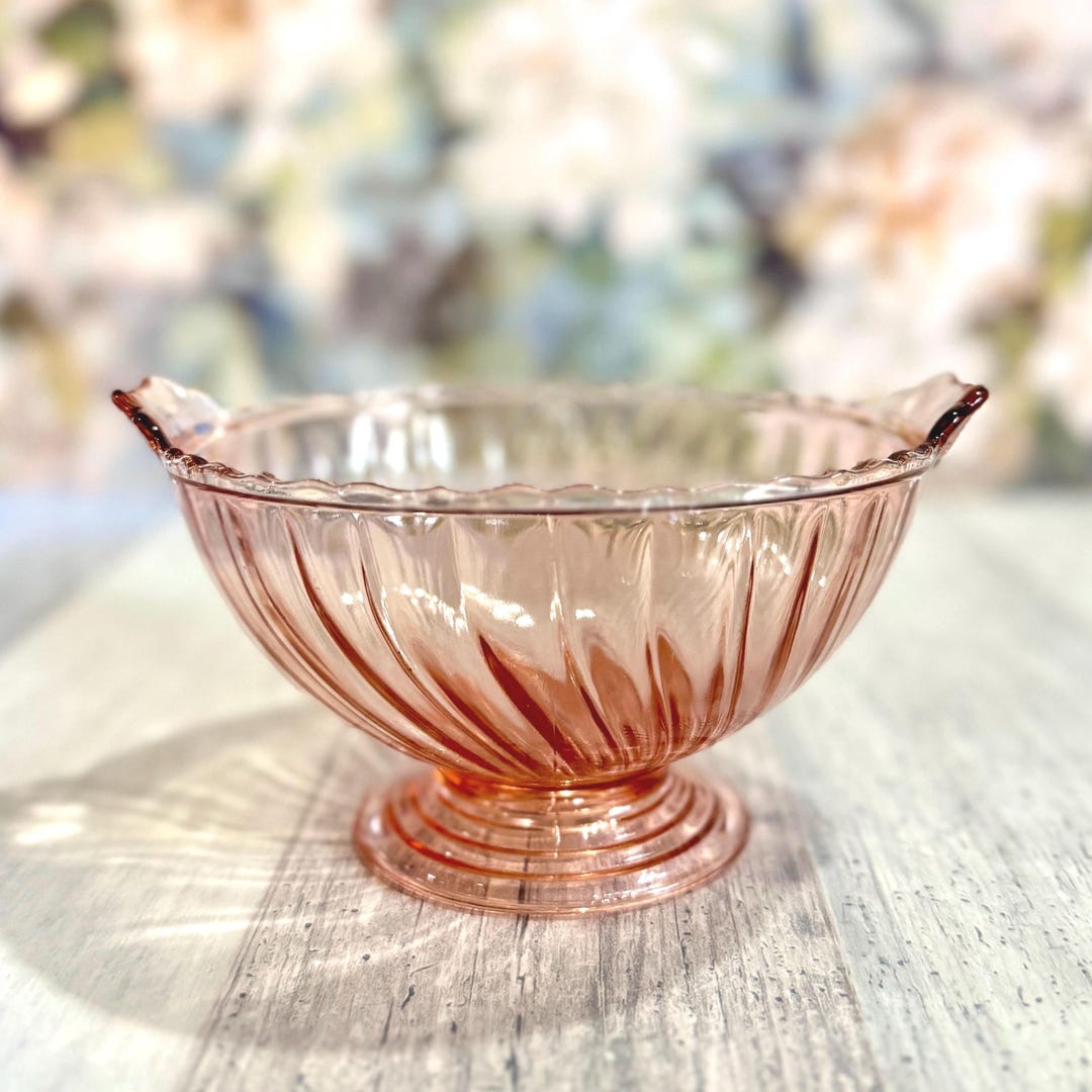 Vintage Optic Pink Swirl 6” Depression Glass Footed Candy Dish by ...