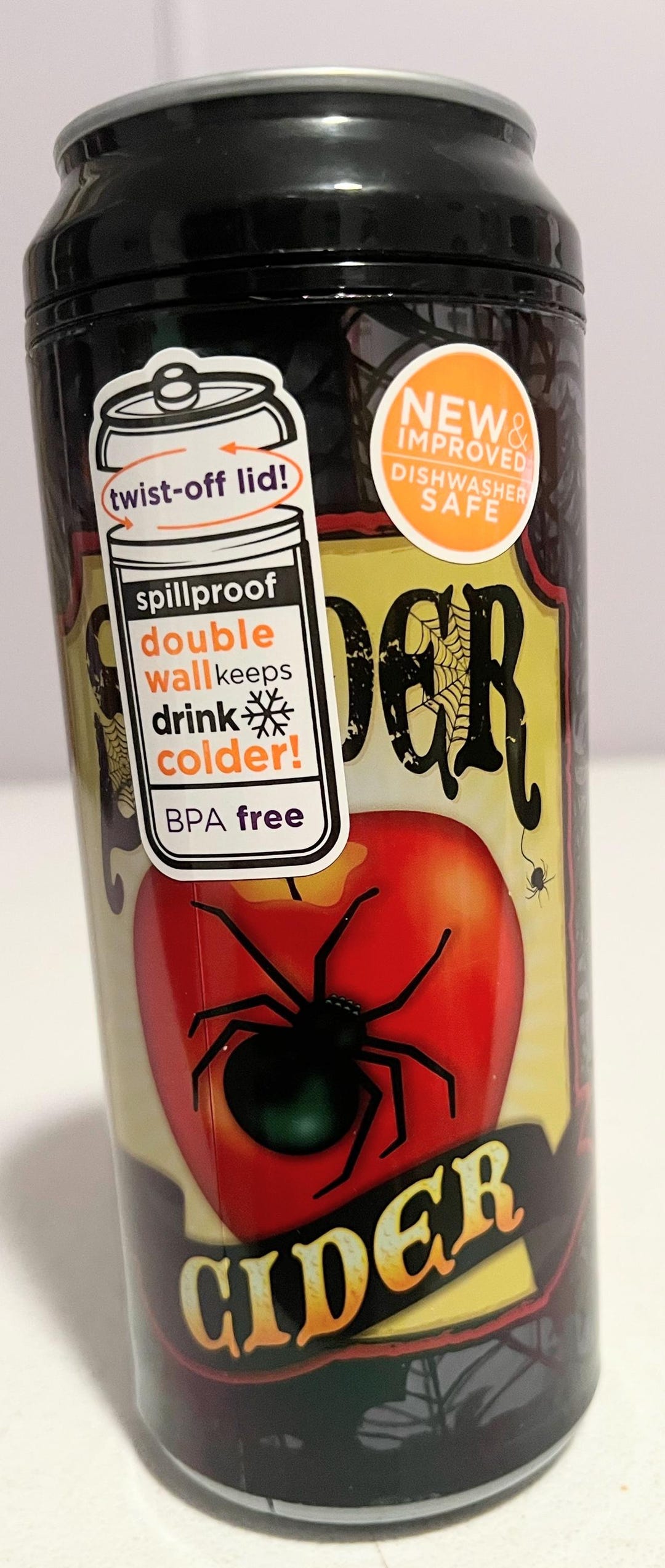 Cool Gear Soda Can Water Bottle 16 Oz Travel Tumbler Spiders Cider ...