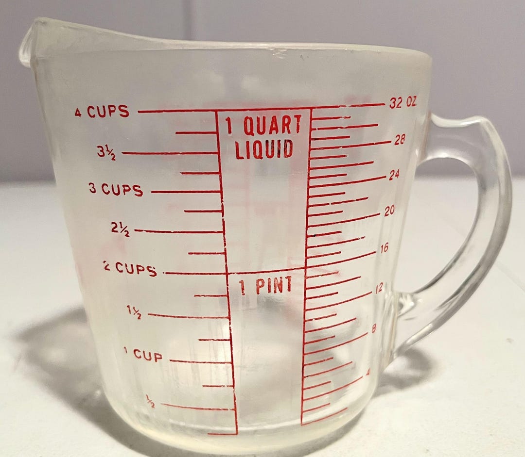 Vintage Pyrex 4 Cup D-handle Measuring Cup # 532 Red Lettering 1 Quart ...
