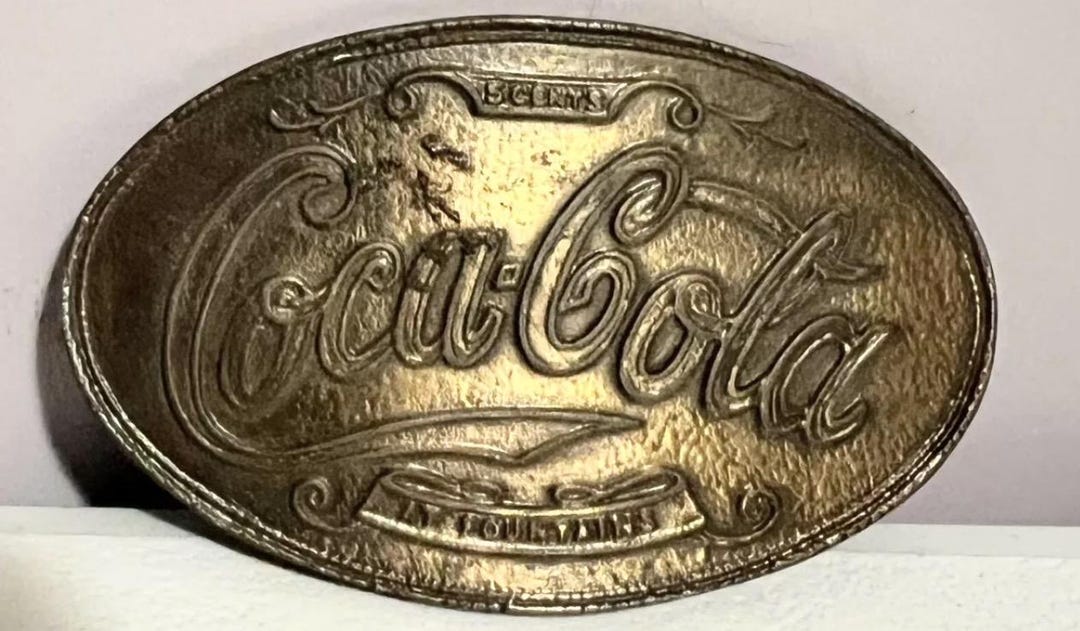 Coca Cola Belt Buckle Advertising Brass Plated 5 Cents at Fountains ...