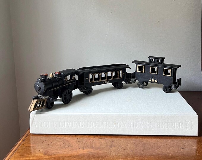 Vintage Cast Iron Train Set, Locomotive, Passenger Car and Caboose ...