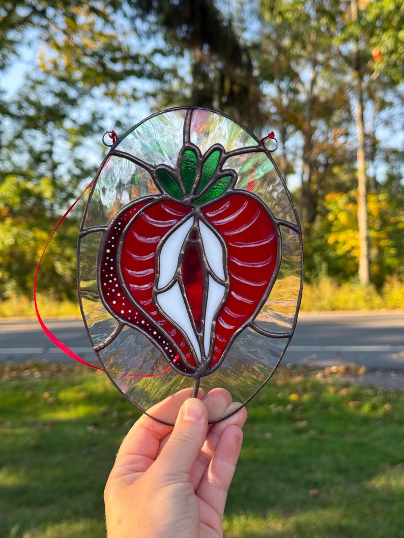Stained Glass Strawberry Vulva Art Panel | Yoni Glass | Unique Wall ...