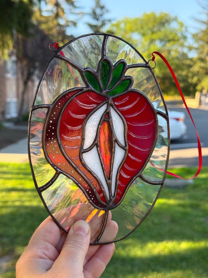 Stained Glass Strawberry Vulva Art Panel | Yoni Glass | Unique Wall ...