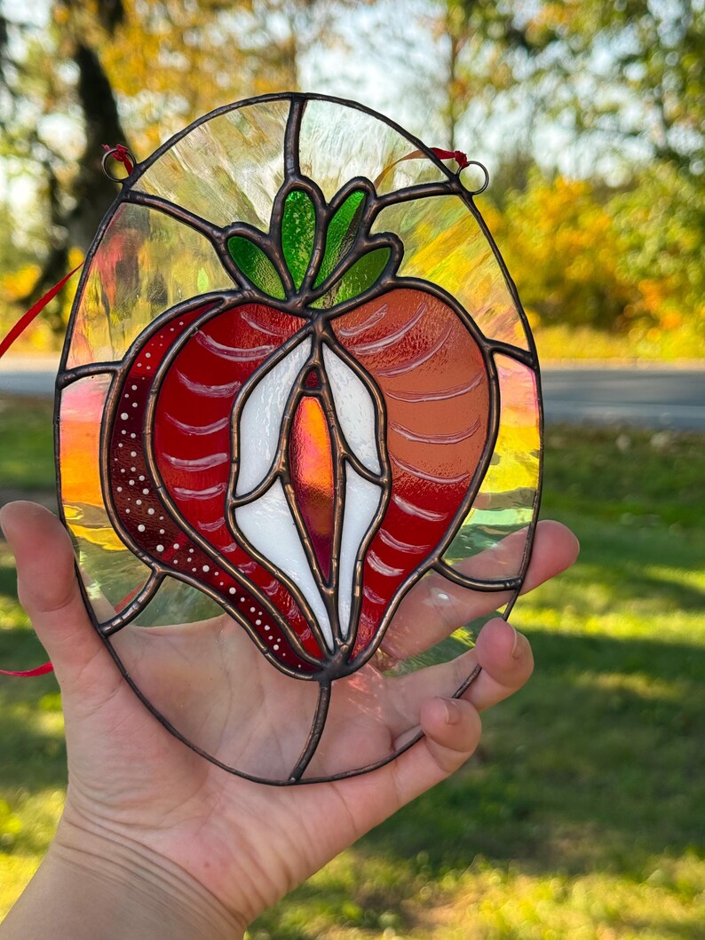 Stained Glass Strawberry Vulva Art Panel | Yoni Glass | Unique Wall ...