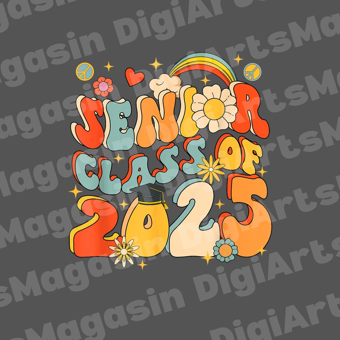 Class of 2025 Senior Graduation PNG, Retro Groovy 2025 Grad Design ...
