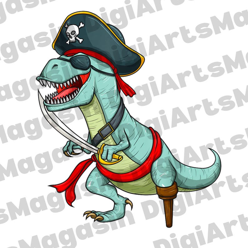 Pirate Dinosaur T-rex PNG Design, Funny Tyrannosaurus Rex With Eye ...