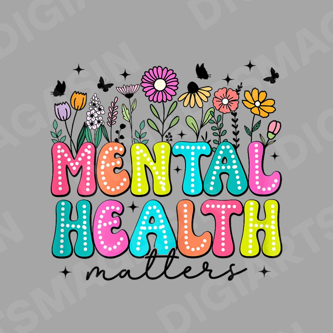Mental Health Matters PNG: Boho Rainbow Brain Floral Design (digital ...