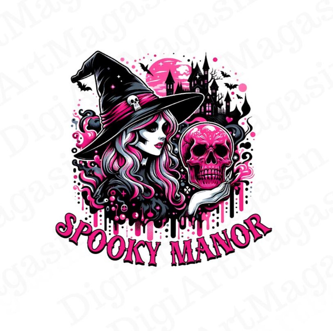 Spooky Manor Witch PNG | Halloween Haunted House Clipart - Etsy