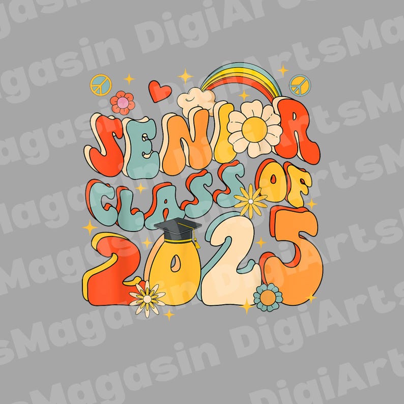 Class of 2025 Senior Graduation PNG, Retro Groovy 2025 Grad Design ...