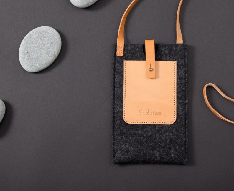 Iphone Cross Body Shoulder Strap-card Case-wool Felt Leather - Etsy