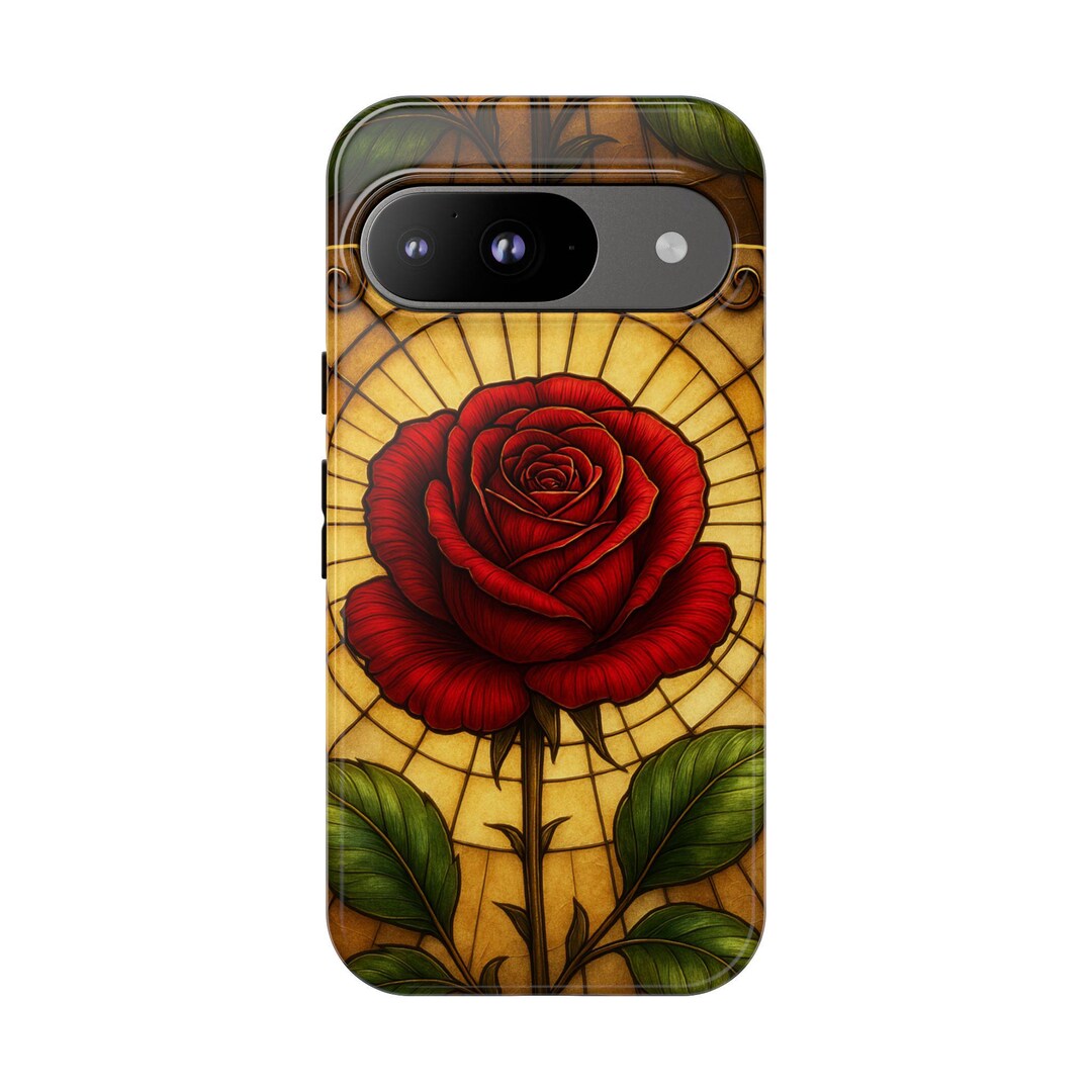 Android June Birth Flower Rose Tough Phone Case, Stained Glass Style ...
