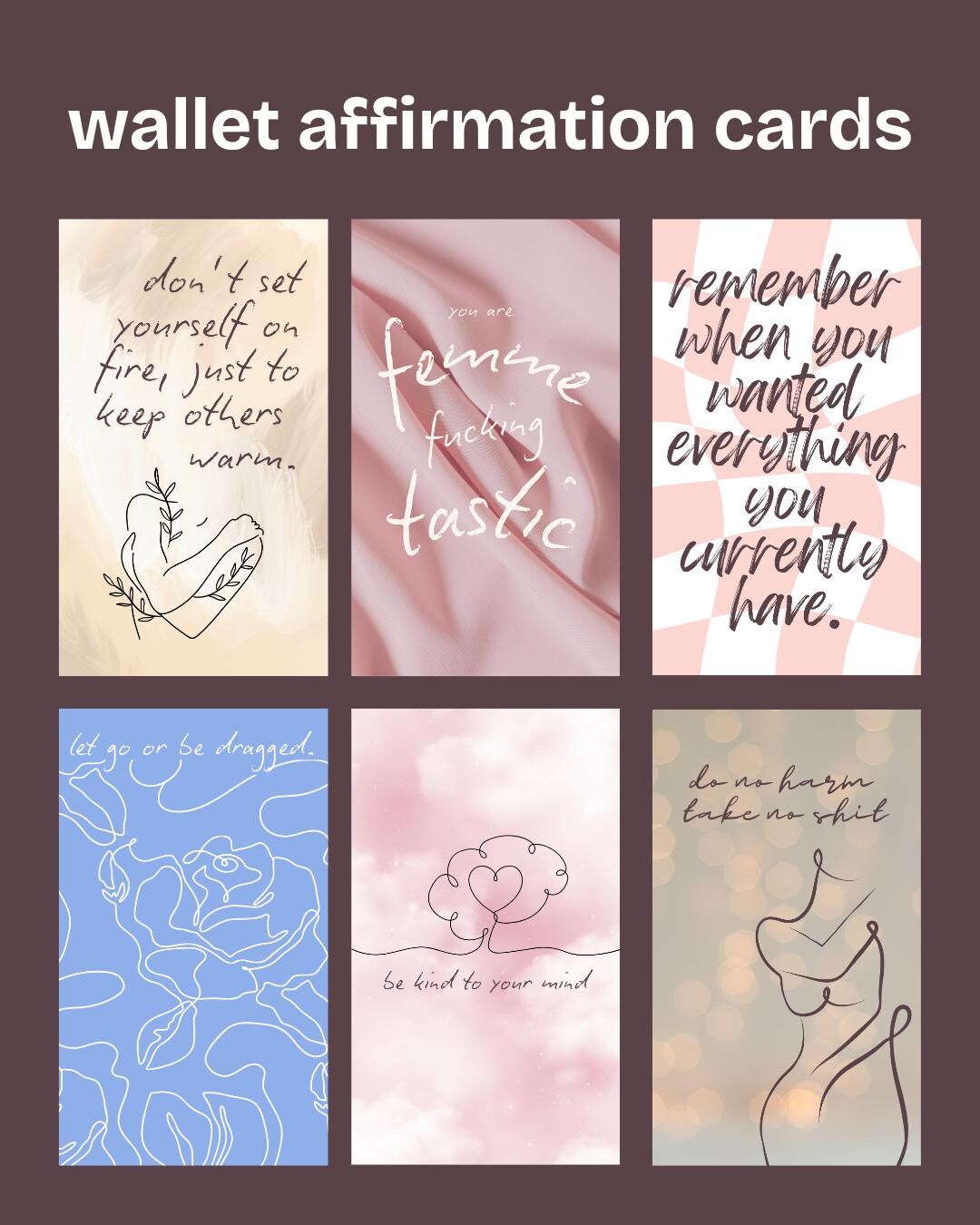 Digital Prints 6 X Wallet Sized Affirmations: Inspiration, Feminine ...