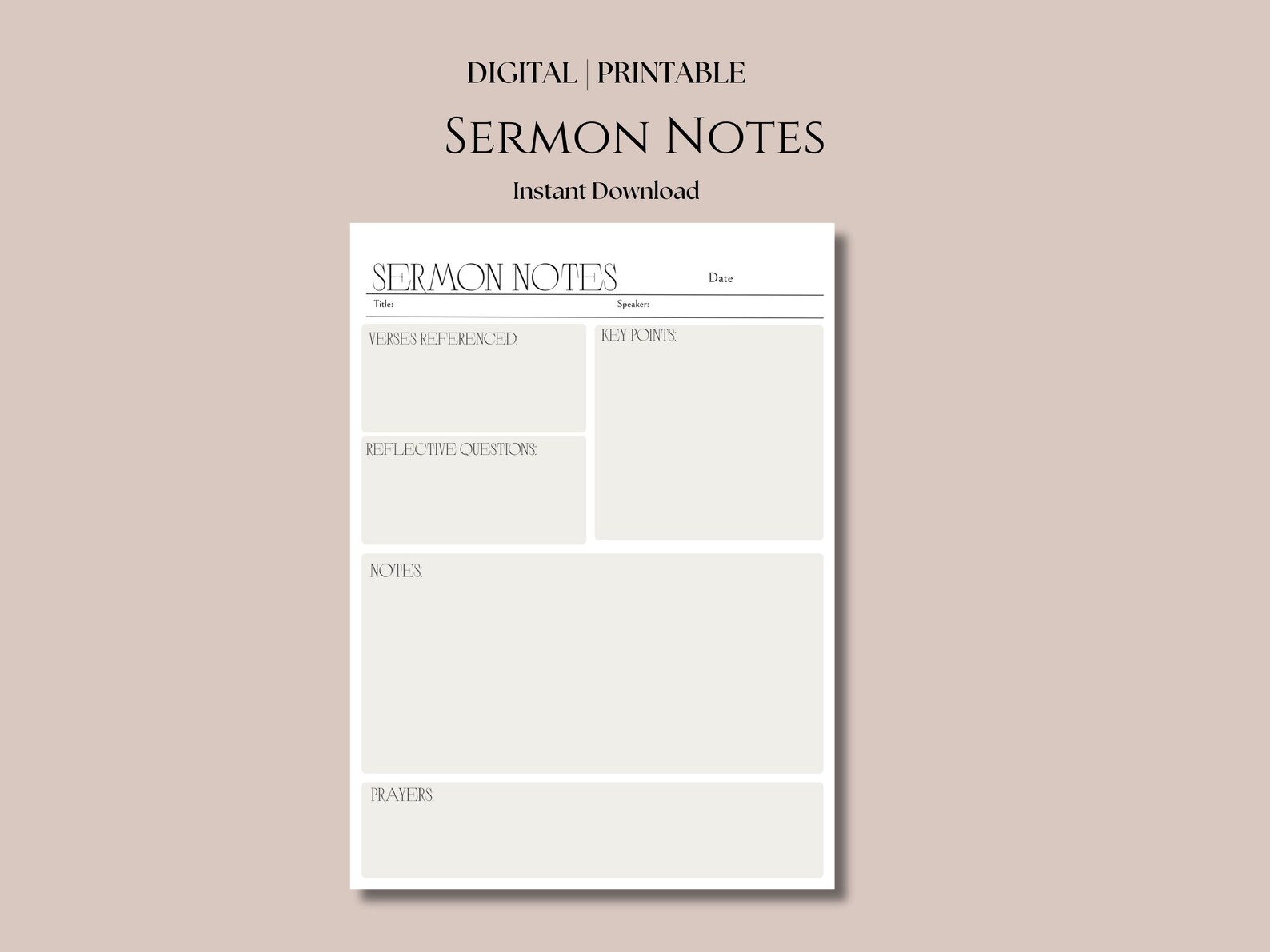 Bible Study Sermon Notes Journal for Church, Digital or Printable ...