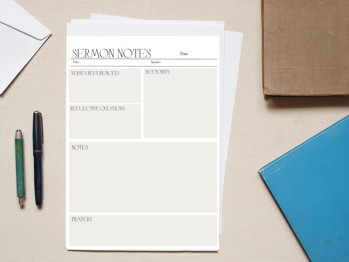 Bible Study Sermon Notes Journal for Church, Digital or Printable ...
