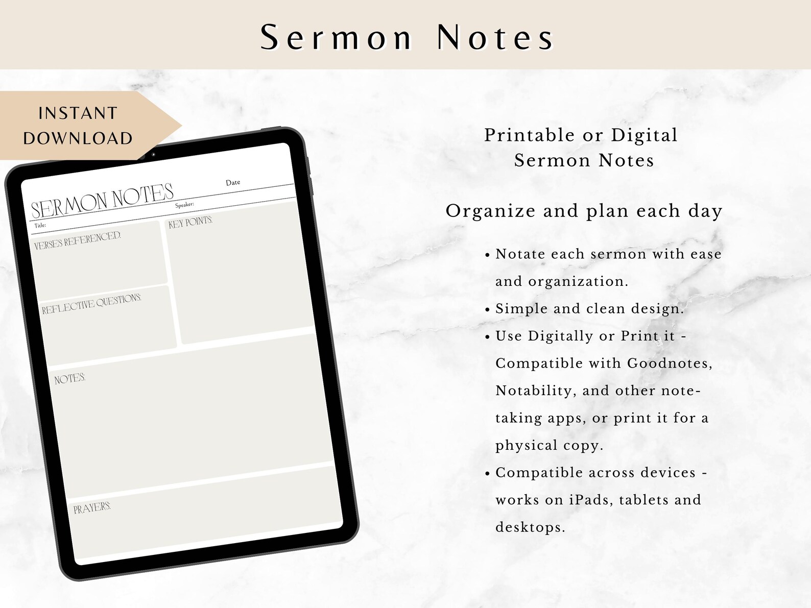 Bible Study Sermon Notes Journal for Church, Digital or Printable ...