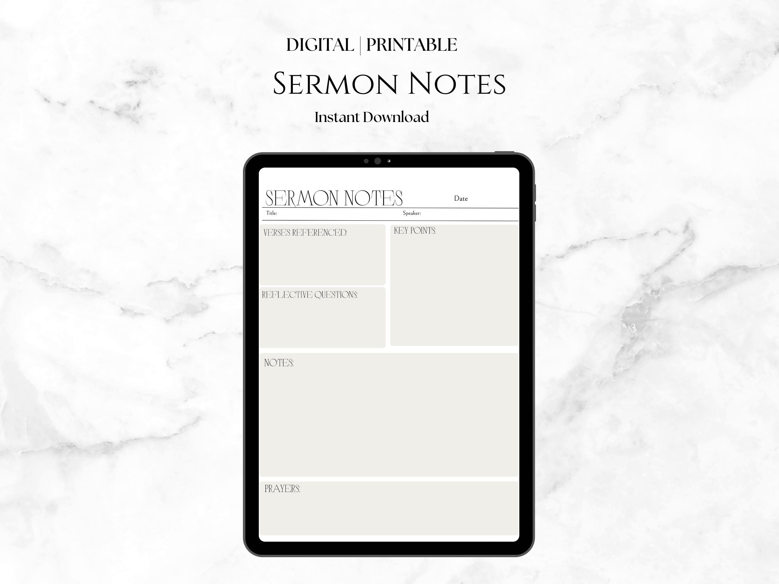 Bible Study Sermon Notes Journal for Church, Digital or Printable ...
