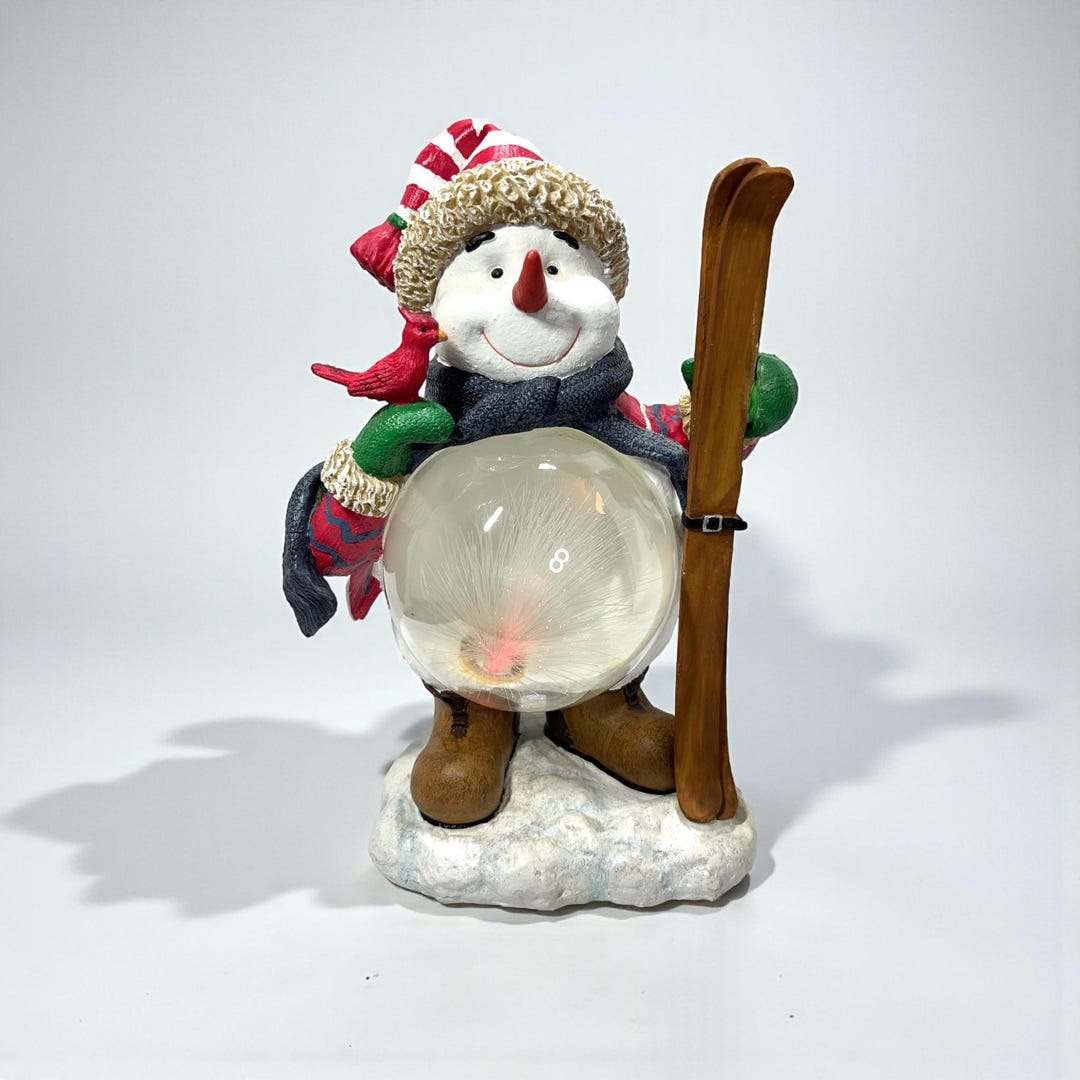 Vintage Light-up Snowman Figurine With Ski & Cardinal | Fiber Optic ...