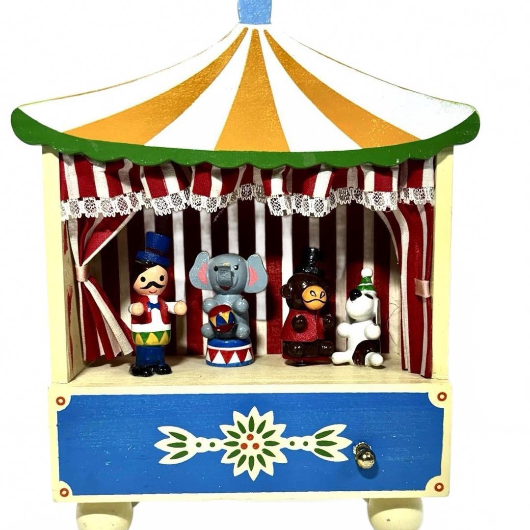 Vintage 1982 Enesco Wind up Music Box “the Entertainer” Wooden Circus ...