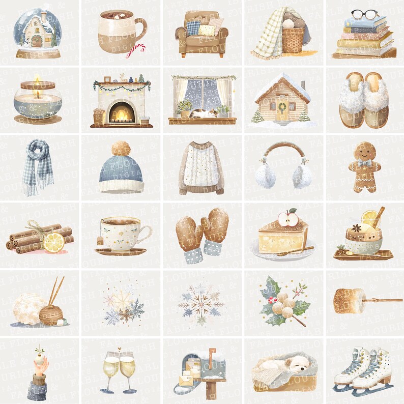 Watercolor Winter Clipart, 30 Cozy PNG Doodles (digital Download) - Etsy