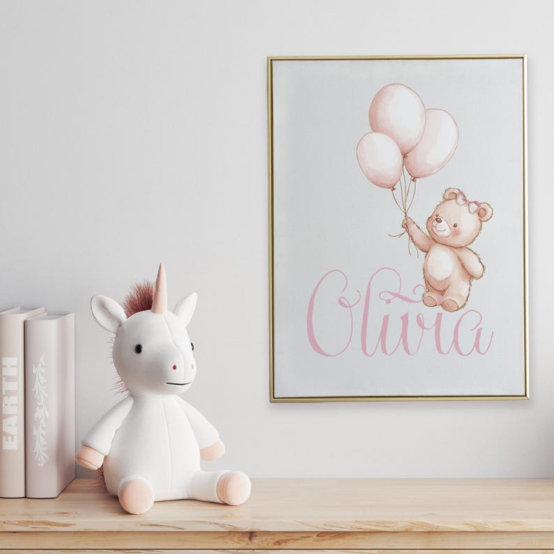 Watercolor Pastel Pink Teddy Bear, Nursery Decor, Pastel Birthday ...