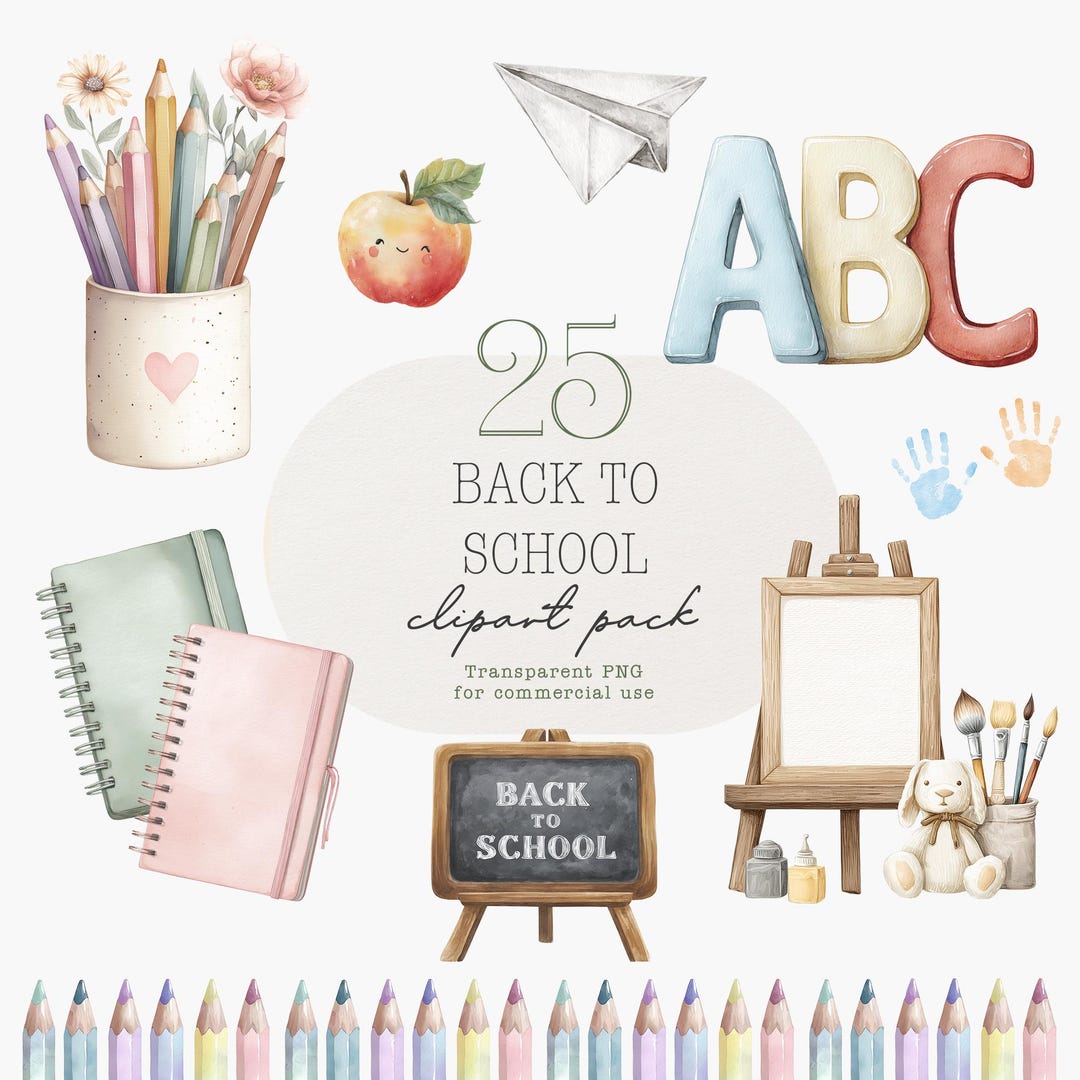 Back to School Clipart, Pastel School Clipart, Back to School PNG ...