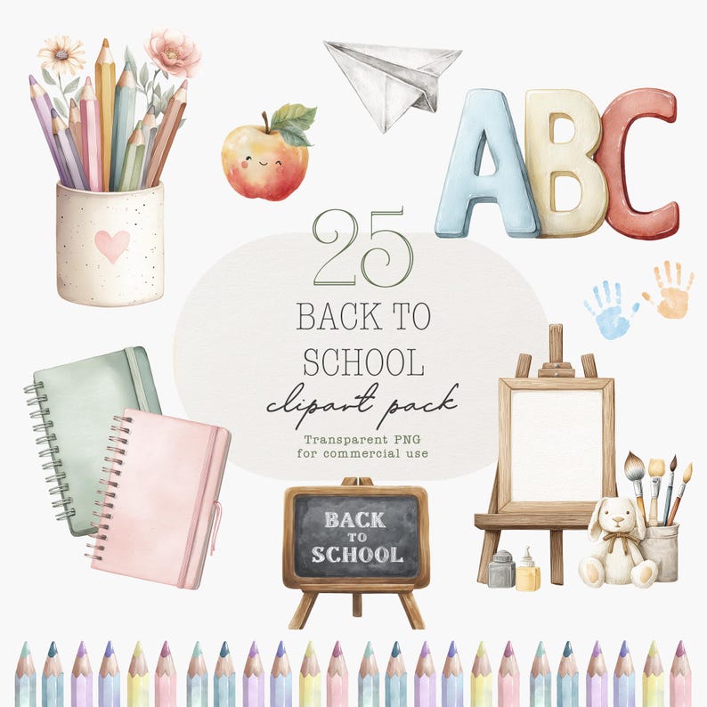 Back to School Clipart, Pastel School Clipart, Back to School PNG ...