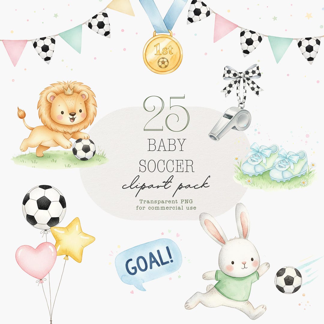 Watercolor Soccer Clipart Bundle - Little Kicker - Baby Sports PNG ...