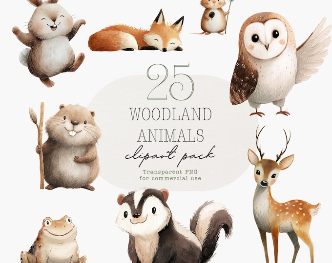 Woodland Animals Clipart, Forest Animals Clipart, Watercolor Fox Deer ...
