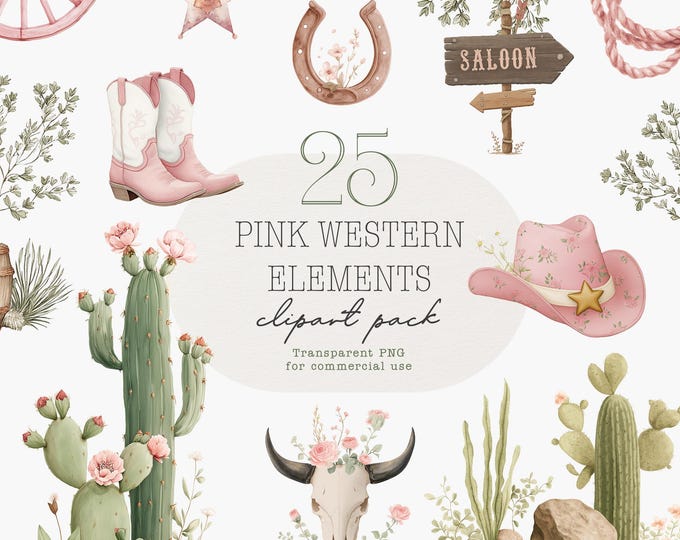 25 PNG Watercolor Western Clip Art Bundle | Cowgirl Clip Art | Western ...