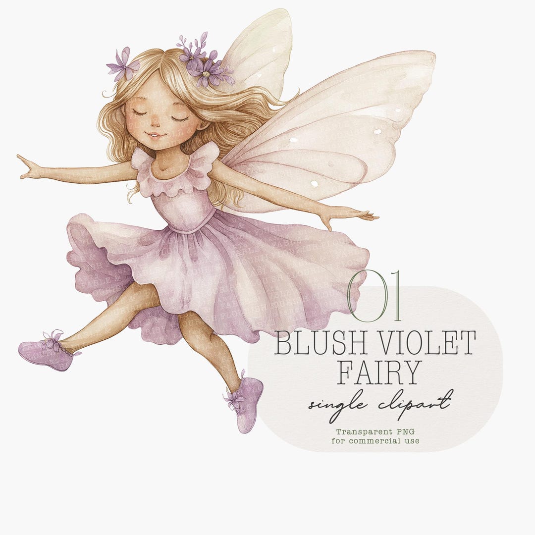 Blush Violet Fairy Clipart PNG – Cute Pastel Fairy Girl With Wings for ...