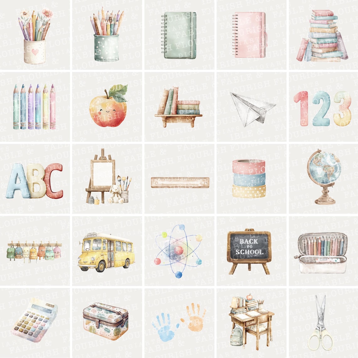 Back to School Clipart, Pastel School Clipart, Back to School PNG ...