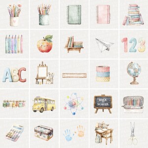 Back to School Clipart, Pastel School Clipart, Back to School PNG ...