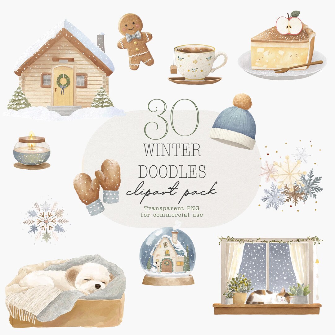 Watercolor Winter Clipart, 30 Cozy PNG Doodles (digital Download) - Etsy