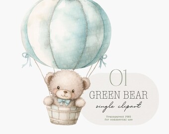 Hot Air Balloon, Adventure Clipart, Cute Teddy Bear, Watercolor Clipart, Commercial Use, Instant ...