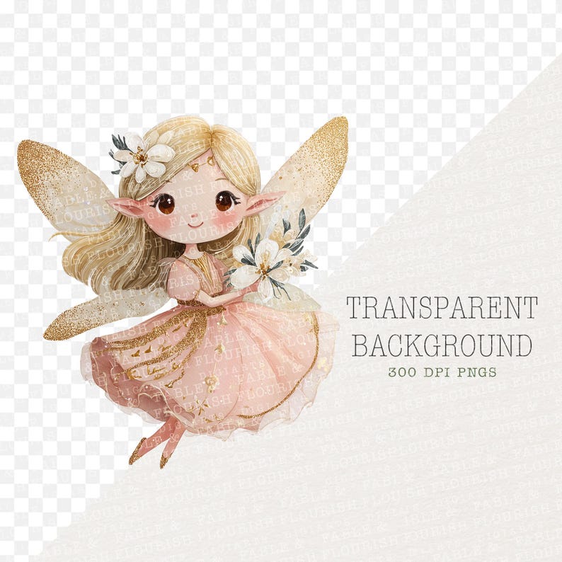 Watercolor Pink Fairy Clipart, Nursery Art PNG (commercial Use) - Etsy
