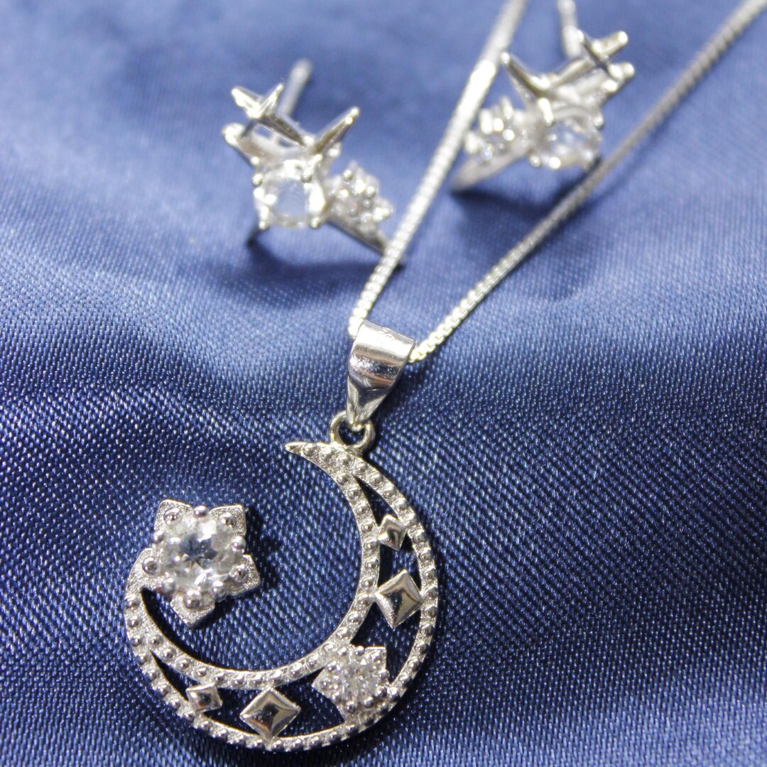 Lunar Starlight Jewelry Set, Clear Quartz Crescent Moon Necklace ...