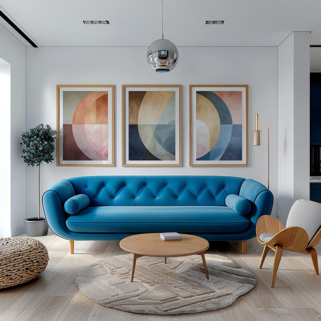Modern Abstract Triptych Wall Art, Geometric Digital Prints, Triptych ...
